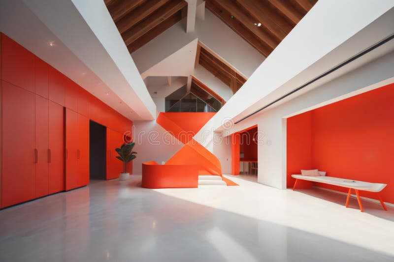 Interior of a Modern Hall with Red and White Walls. Generative Ai Stock ...