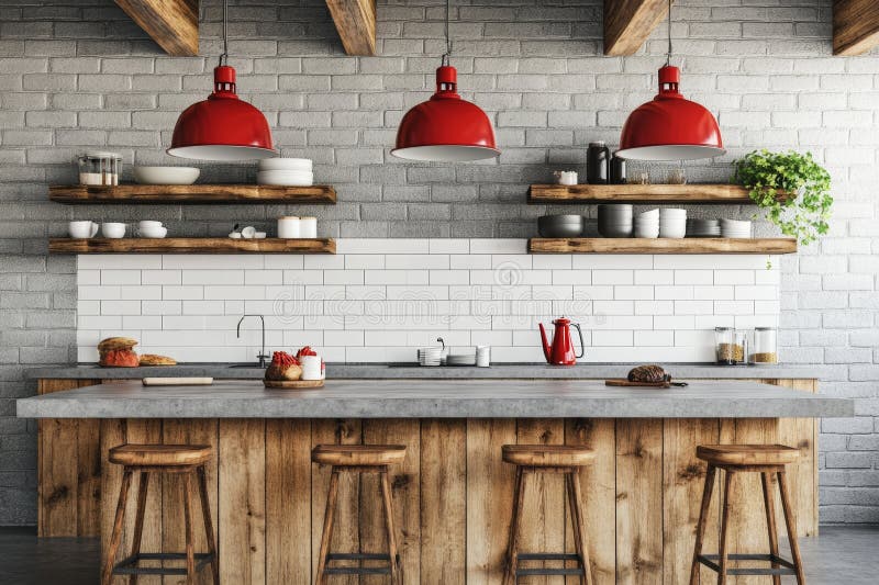 Interior of a Modern Home Kitchen with a Bar Counter, a Cooking Cabinet ...