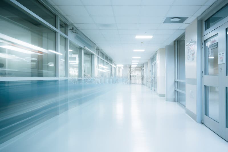 Interior of a Modern Hospital Corridor with Motion Blur. Intentional ...