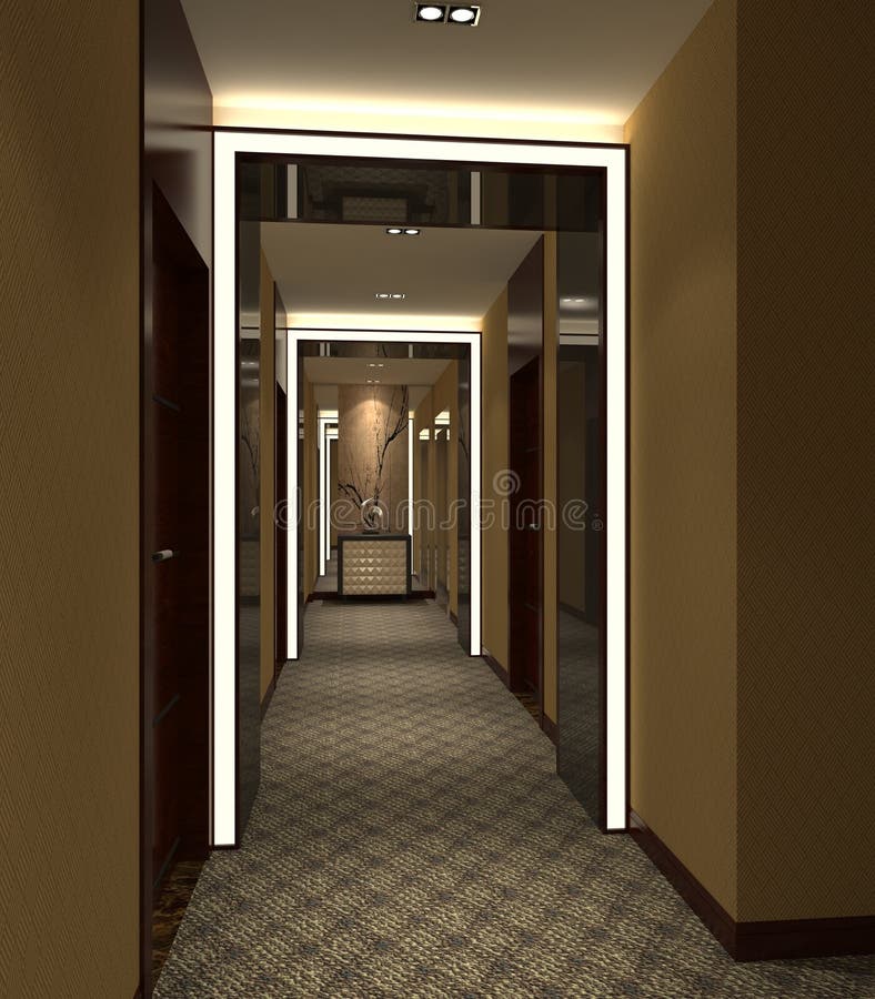 Interior Modern Hotel Corridor 3D Illustration Stock Illustration ...