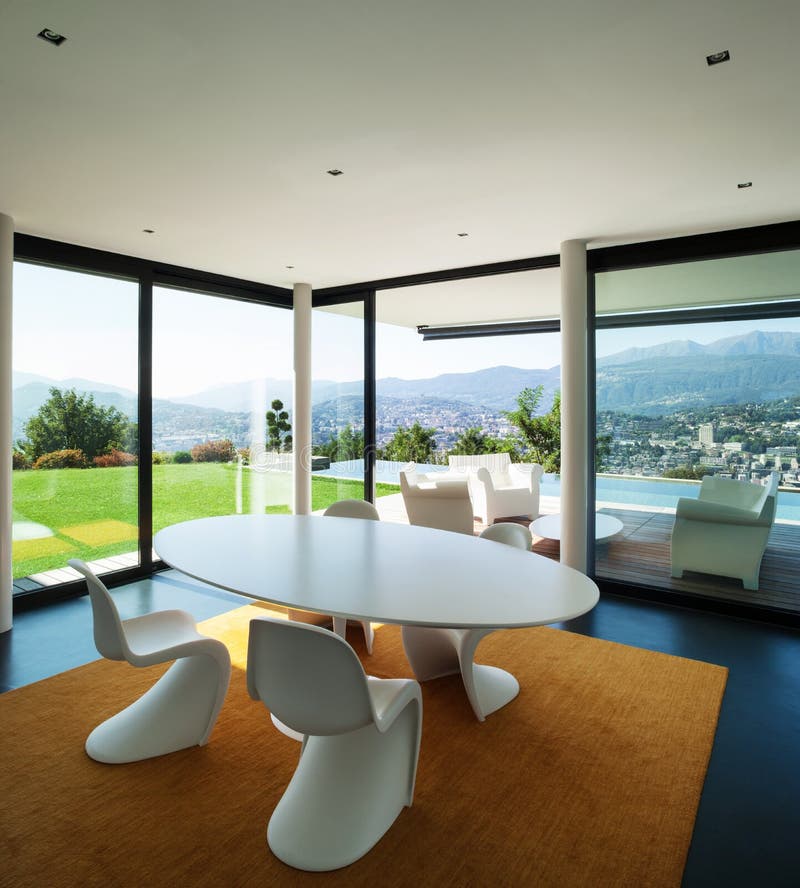 Interior Modern House, Dining Room Stock Image - Image of windows ...