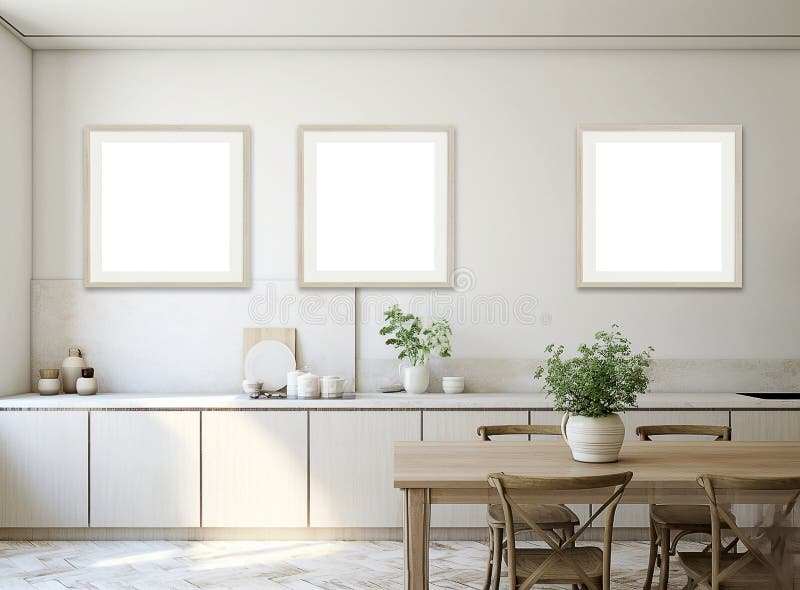 Interior of Modern Kitchen with Blank Photo Frames, AI Generated Stock ...