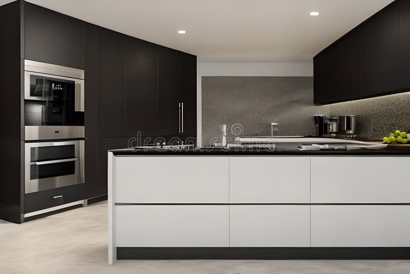 Interior of Modern Kitchen, Comfortable Lifestyle, 3d Render ...