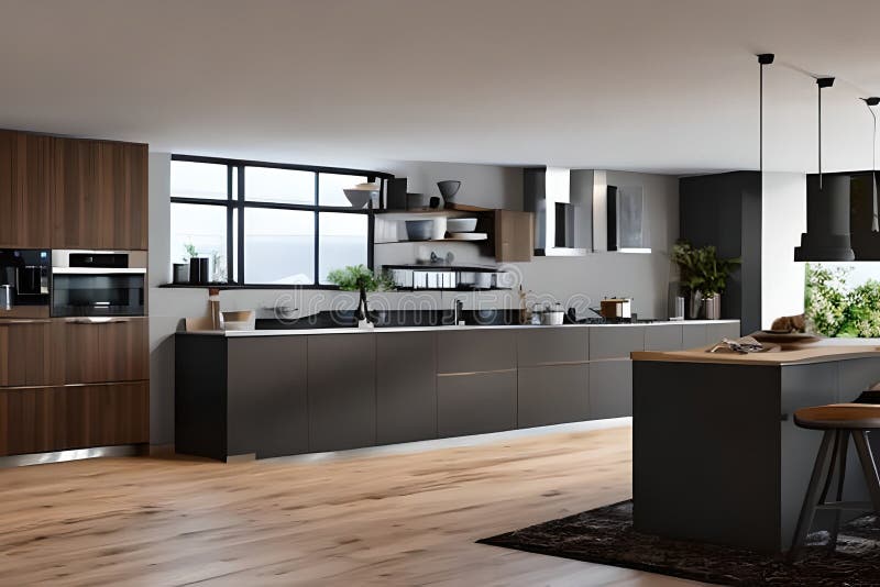 Interior of Modern Kitchen, Comfortable Lifestyle, 3d Render ...