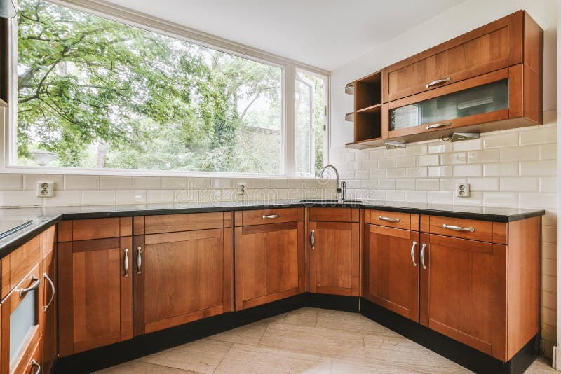 Beautiful kitchen design stock image. Image of empty - 254947031