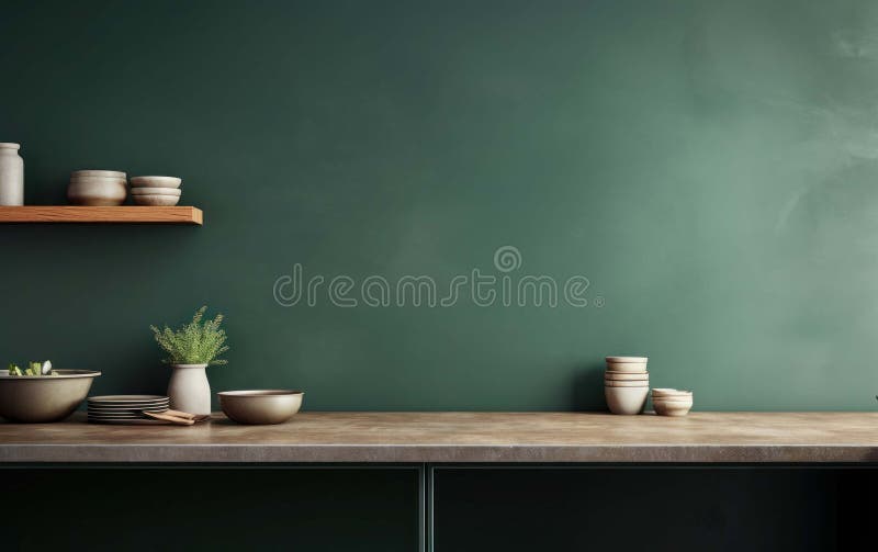 Interior of Modern Kitchen in Green Colors Background Design Stock ...