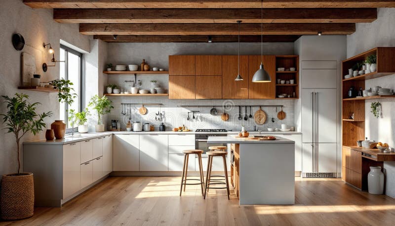 Interior of a Modern Kitchen in the Morning Light Stock Illustration ...