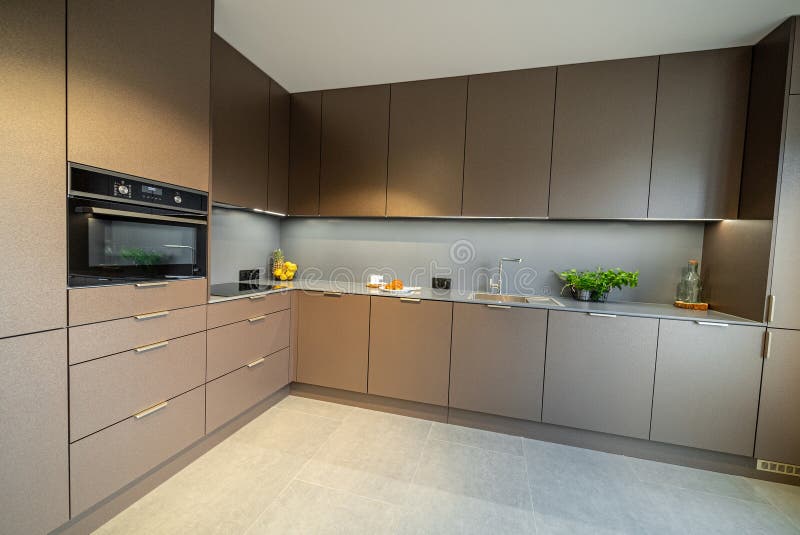 Interior of a Modern Kitchen in a New House. Dining Table and Chairs in ...