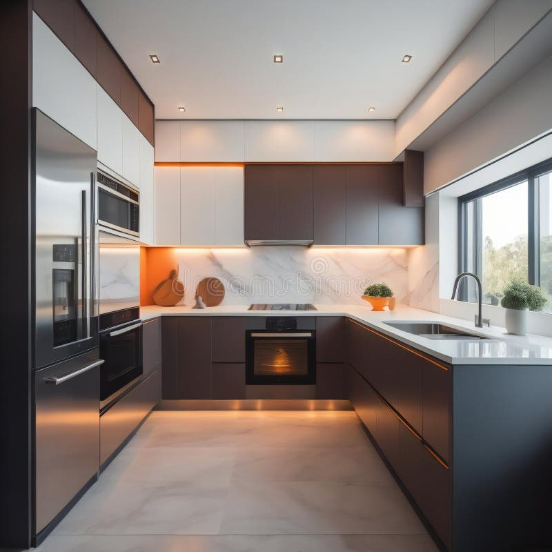 Interior of Modern Kitchen in New Luxury House, Ai Generated Stock ...
