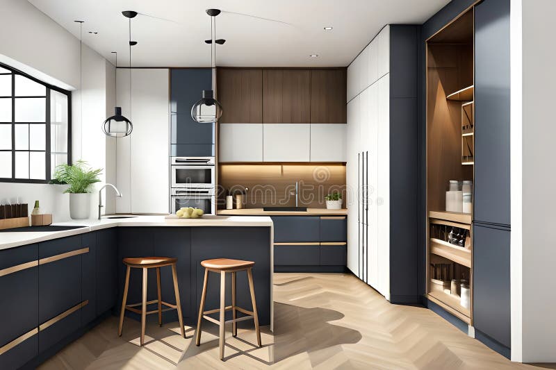 Interior of Modern Kitchen Pantry As Digital Interior Design ...