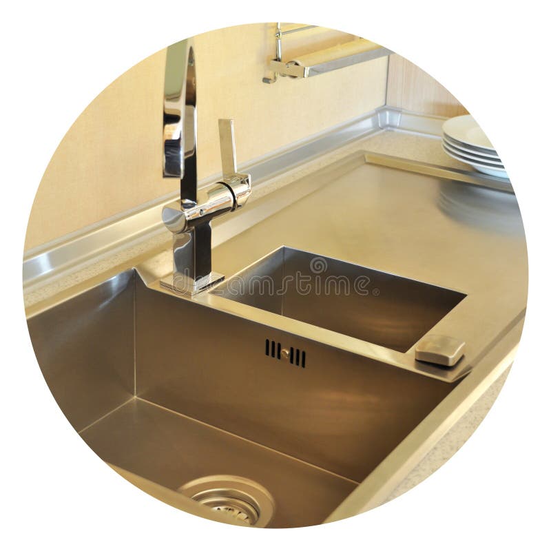 Interior of Modern Kitchen and Stainless Steel Sink, Tap and Drain ...