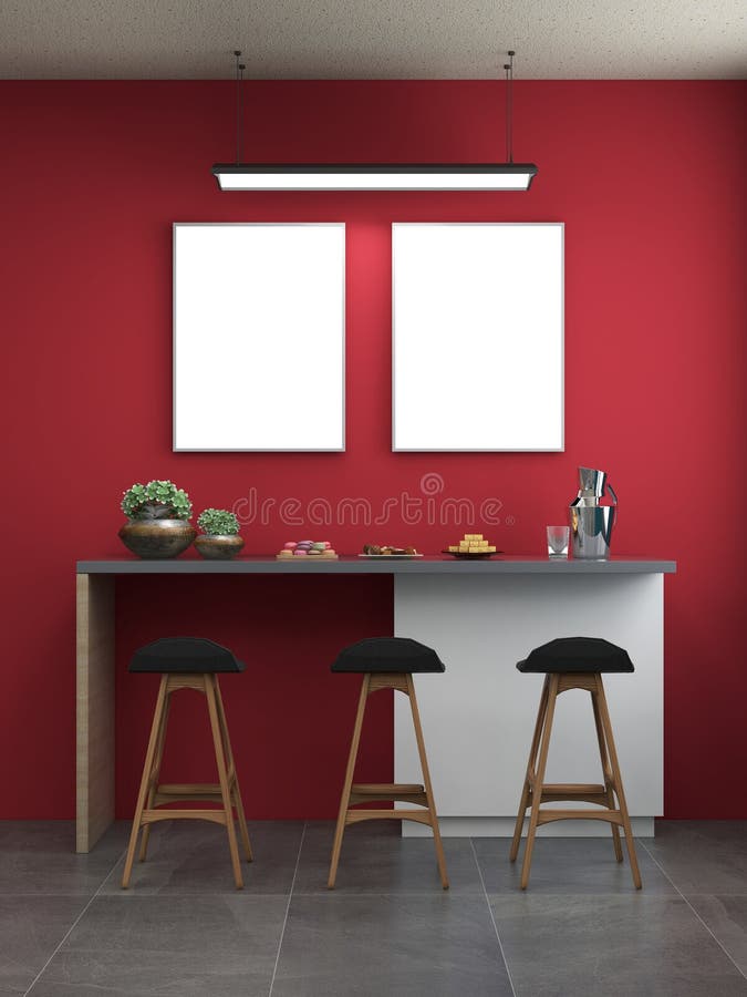 Interior of Modern Kitchen with Two Vertical Posters on the Wall. AI ...