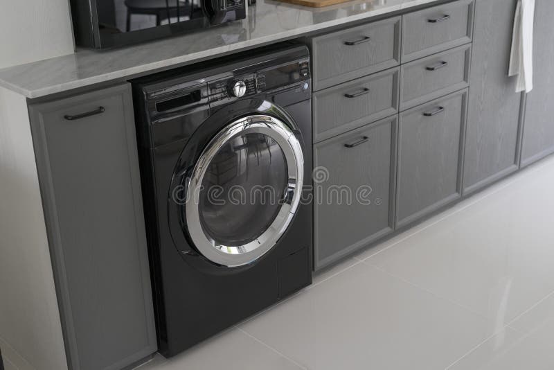 Interior of Kitchen with Washing Machine. Stock Image - Image of ...