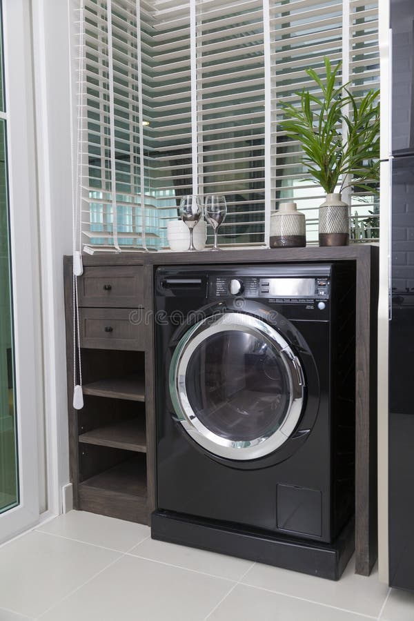 Interior of Modern Kitchen with Washing Machine. Stock Image - Image of ...
