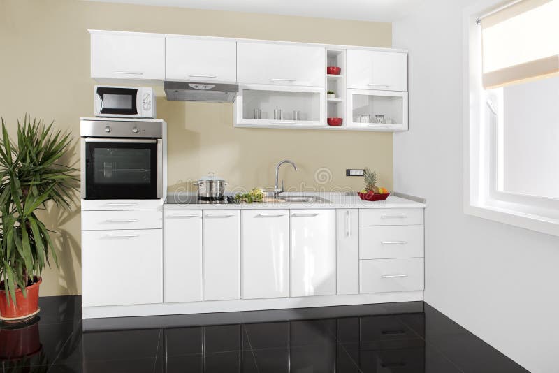 Interior of a Modern Kitchen, Wooden Furniture, Simple and Clean Stock ...