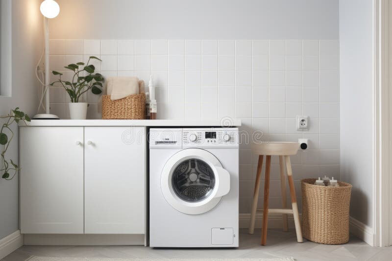 Interior of Modern Laundry Room with Washing Machine Stock Photo ...