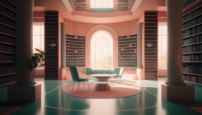 Interior of Modern Library with Bookshelf. 3d Render Stock Illustration ...