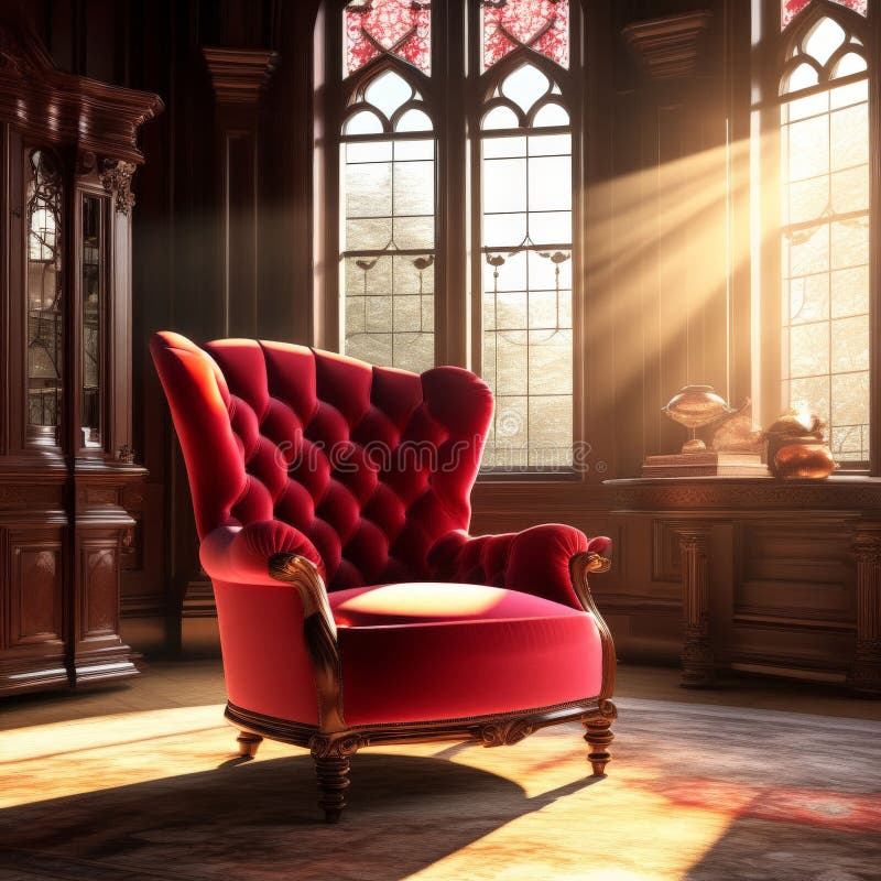 Interior of a Modern Library with Red Sofa Stock Illustration ...