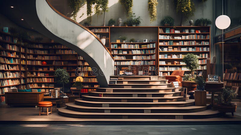 Interior of Modern Library with Shelves and Books Stock Illustration ...