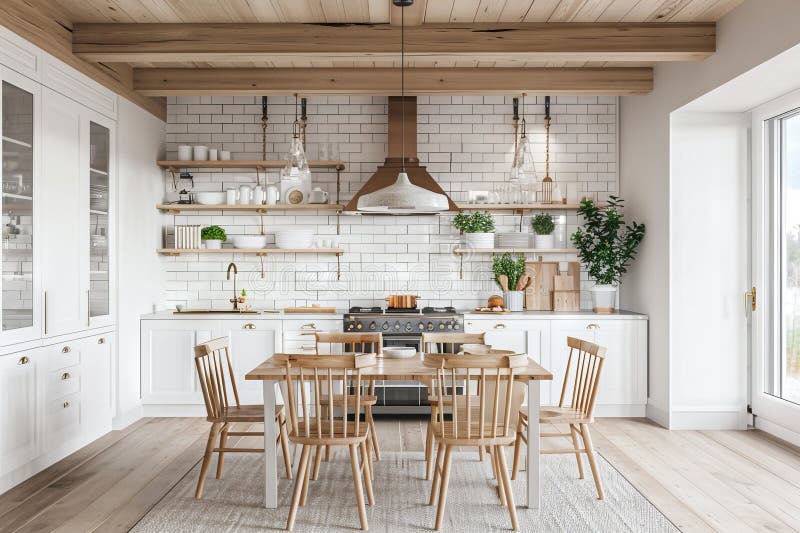 The Interior of a Modern Light Kitchen with White Furniture and a ...