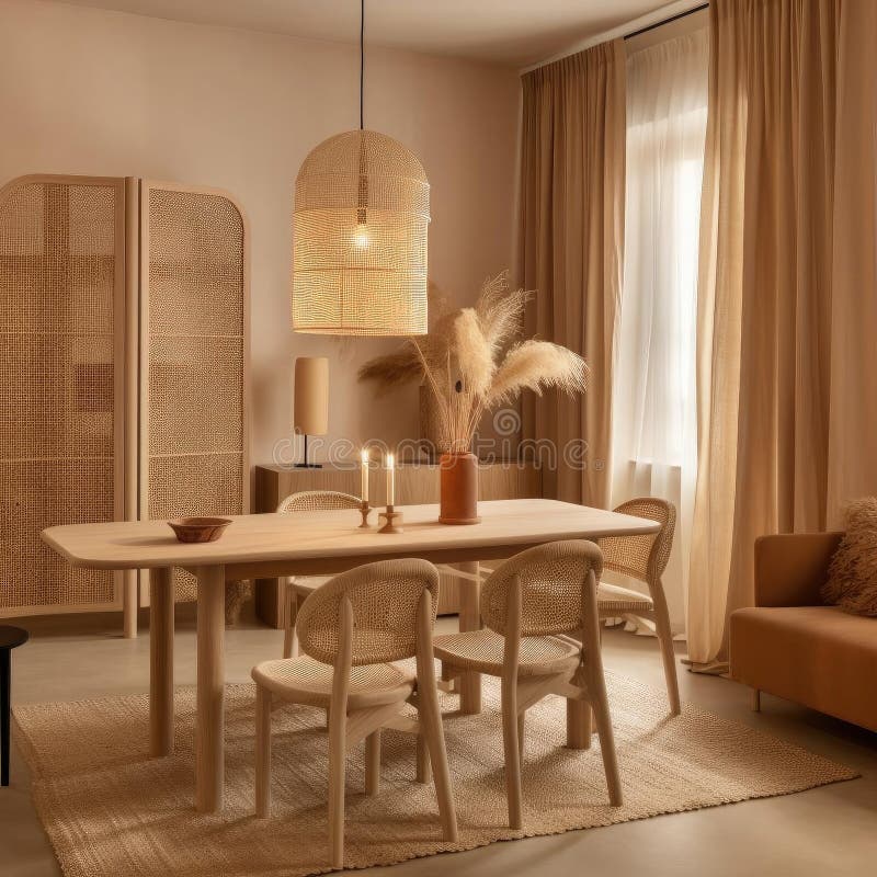 Interior of Modern Living Room in Beige Tones - 3D Render Stock ...