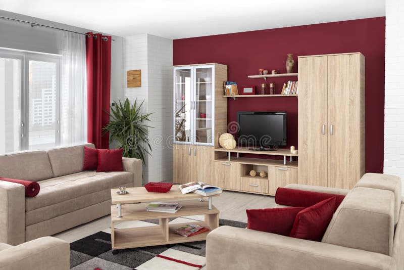 Interior of a Modern Living Room in Color Stock Image - Image of luxury ...