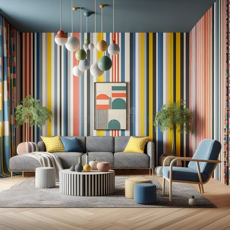 Interior of Modern Living Room with Color. 3d Render Stock Illustration ...