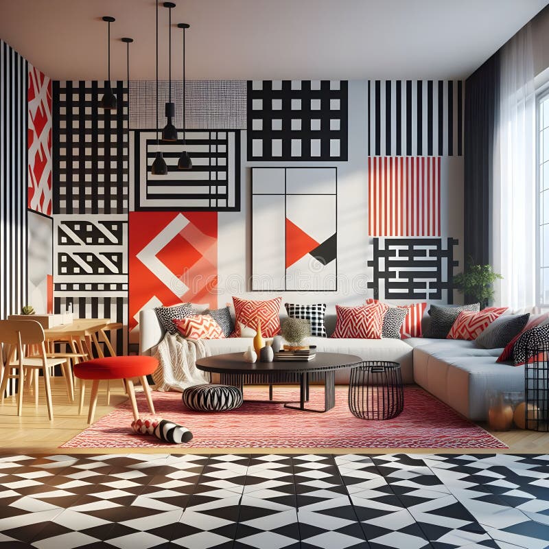 Interior of Modern Living Room with Color. 3d Render Stock Illustration ...