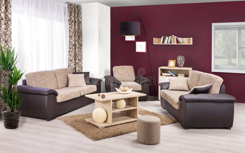 Interior of a Modern Living Room in Color Stock Image - Image of ...