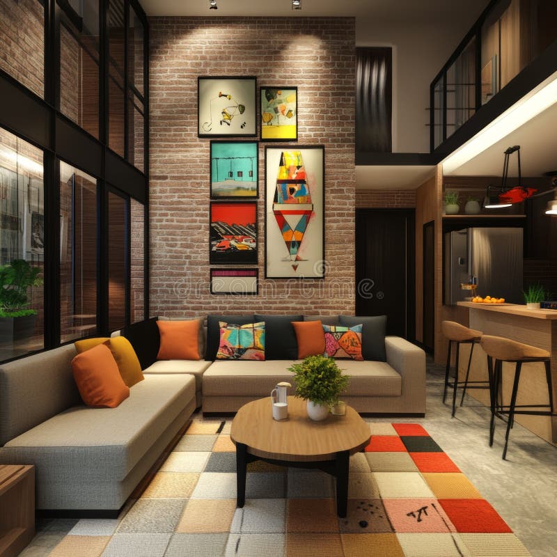 Interior of Modern Living Room. 3D Render. Illustration Stock ...