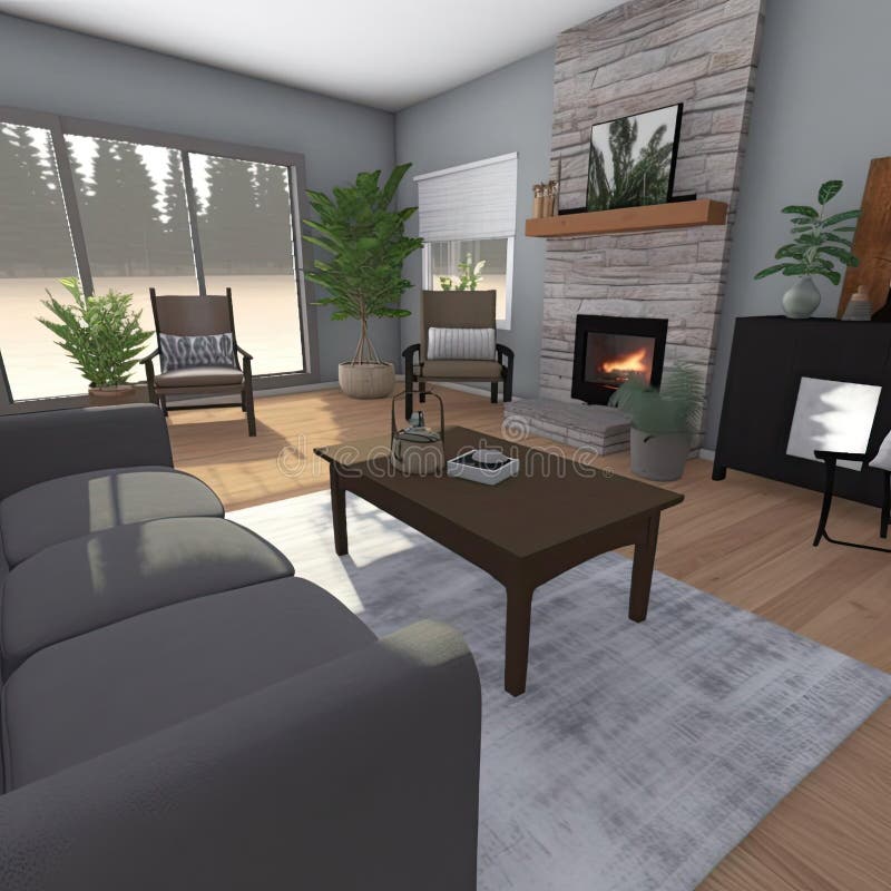 Interior of a Modern Living Room - 3D Render Image Stock Illustration ...
