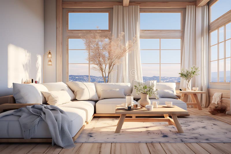 Interior of a Modern Living Room with a Large Window Overlooking the ...