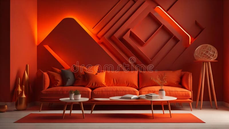 Interior of Modern Living Room with Orange Sofa. Generative Ai Stock ...