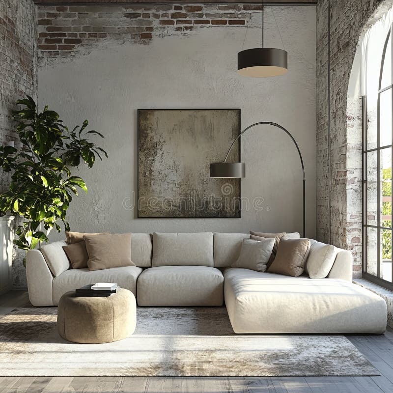 Interior of Modern Living Room with Sofa 3D Illustration. Stock ...