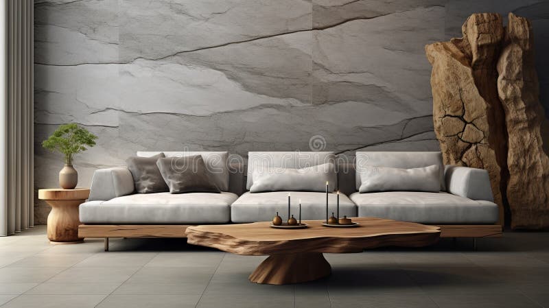 Interior of Modern Living Room with Stone Wall, 3d Render Generative AI ...