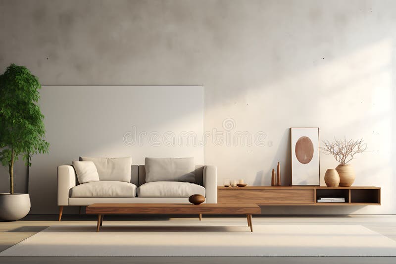 Interior of Modern Living Room with Wooden Commode and Vase Stock ...