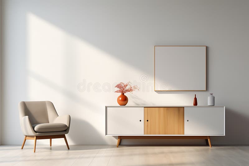 Interior of Modern Living Room with Wooden Commode and Vase Stock ...