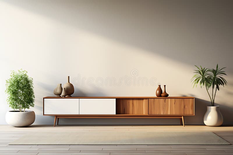 Interior of Modern Living Room with Wooden Commode and Vase Stock ...