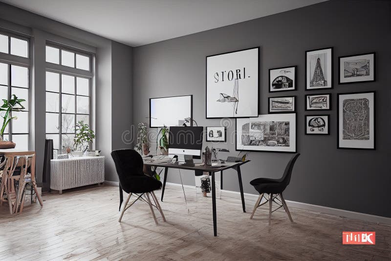 Interior Modern Living Room Workspace with Desk and Home Office. AI ...