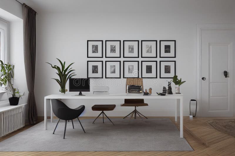 Interior Modern Living Room Workspace with Desk and Home Office. AI ...