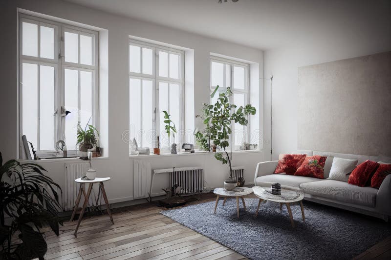 Interior Modern Living Room Workspace with Desk and Home Office. AI ...