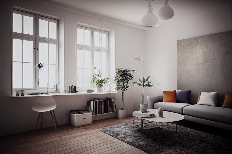 Interior Modern Living Room Workspace with Desk and Home Office. AI ...