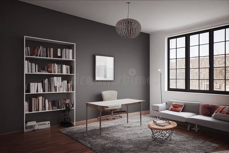 Interior Modern Living Room Workspace with Desk and Home Office. AI ...