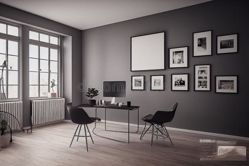 Interior Modern Living Room Workspace with Desk and Home Office. AI ...