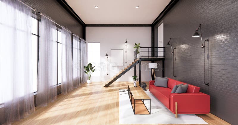 Interior ,Modern Loft Style Living Interior Design. 3d Rendering Stock ...