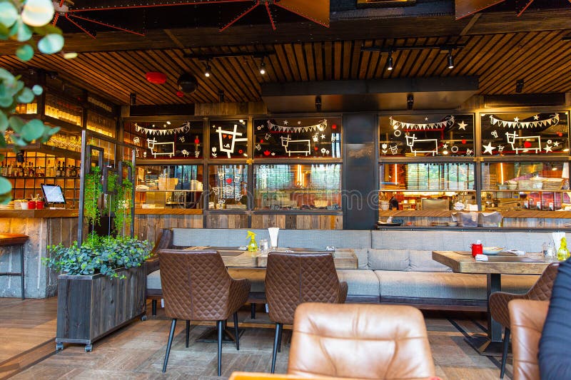 Interior of Modern Loft Style Restaurant with Live Plants Stock Image ...