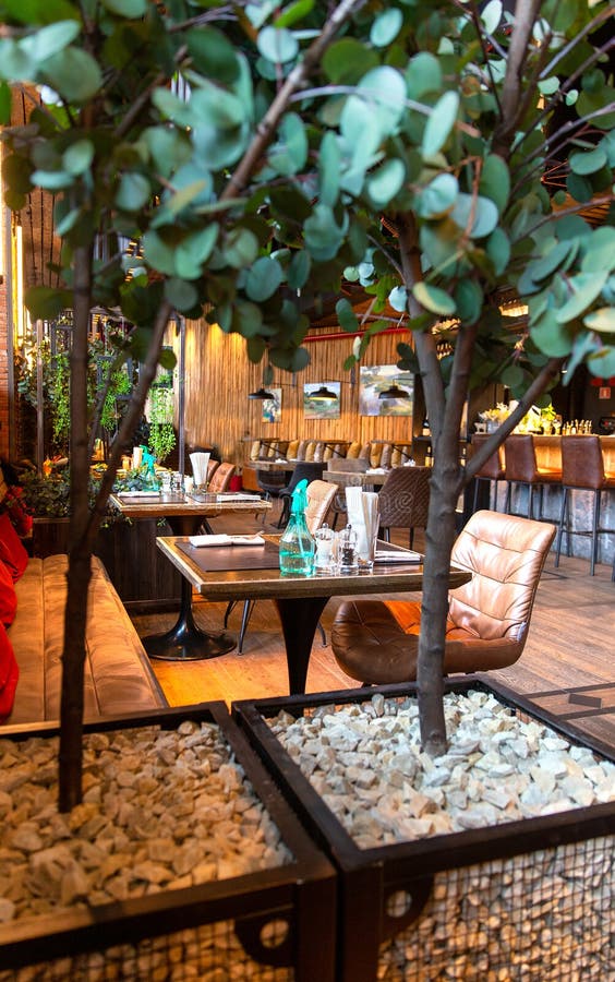 Interior of Modern Loft Style Restaurant with Live Plants Stock Image ...