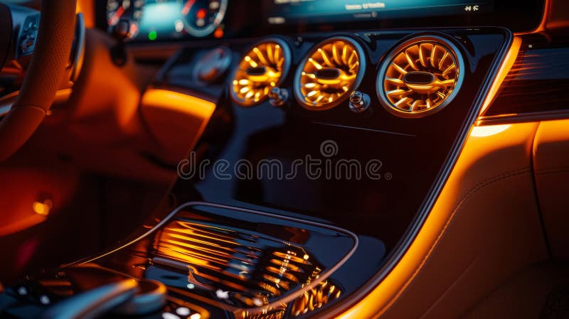 Interior of a Modern Luxury Car at Night Stock Image - Image of ...