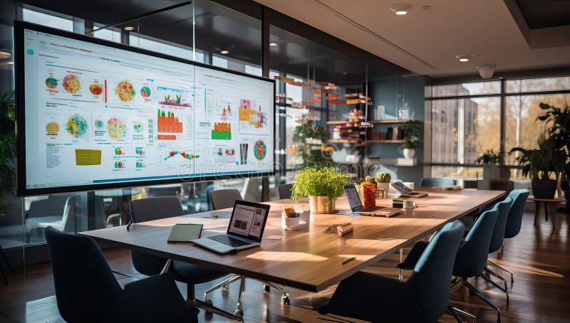 Interior of Modern Meeting Room with Business Charts on the Wall Stock ...