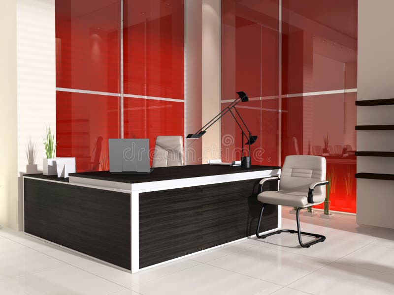 Interior Design with Table Top and Modern Office Workplace Background ...